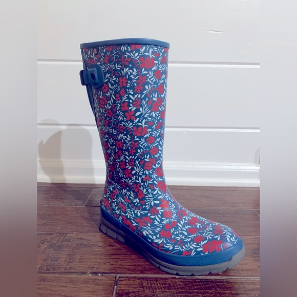 Bogs | Shoes | Bogs Indigo Floral Tall Amelia Rain Boots Waterproof ...